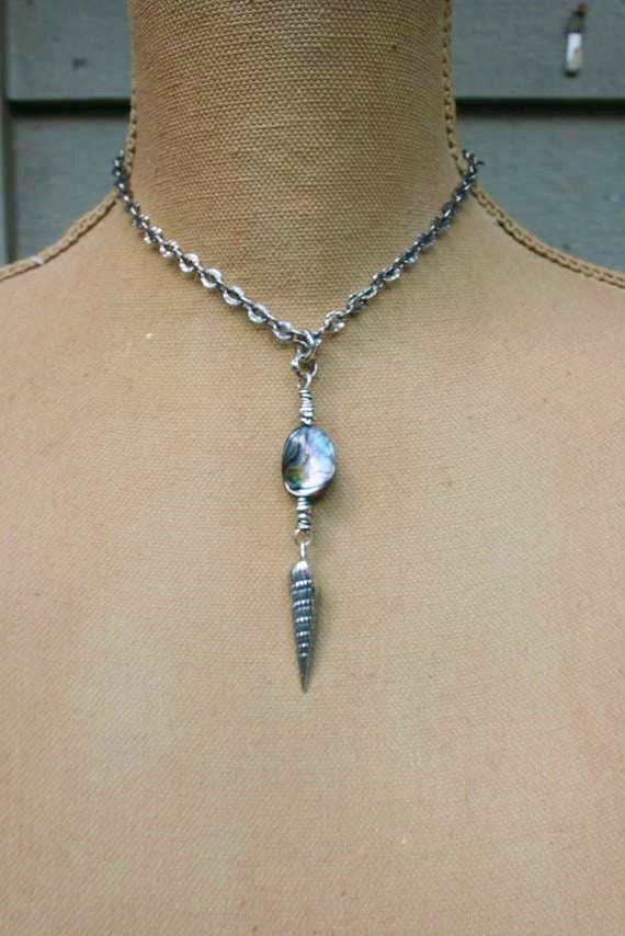 Abalone and Sterling Auger Shell Choker Necklace/paua Shell Jewelry ...