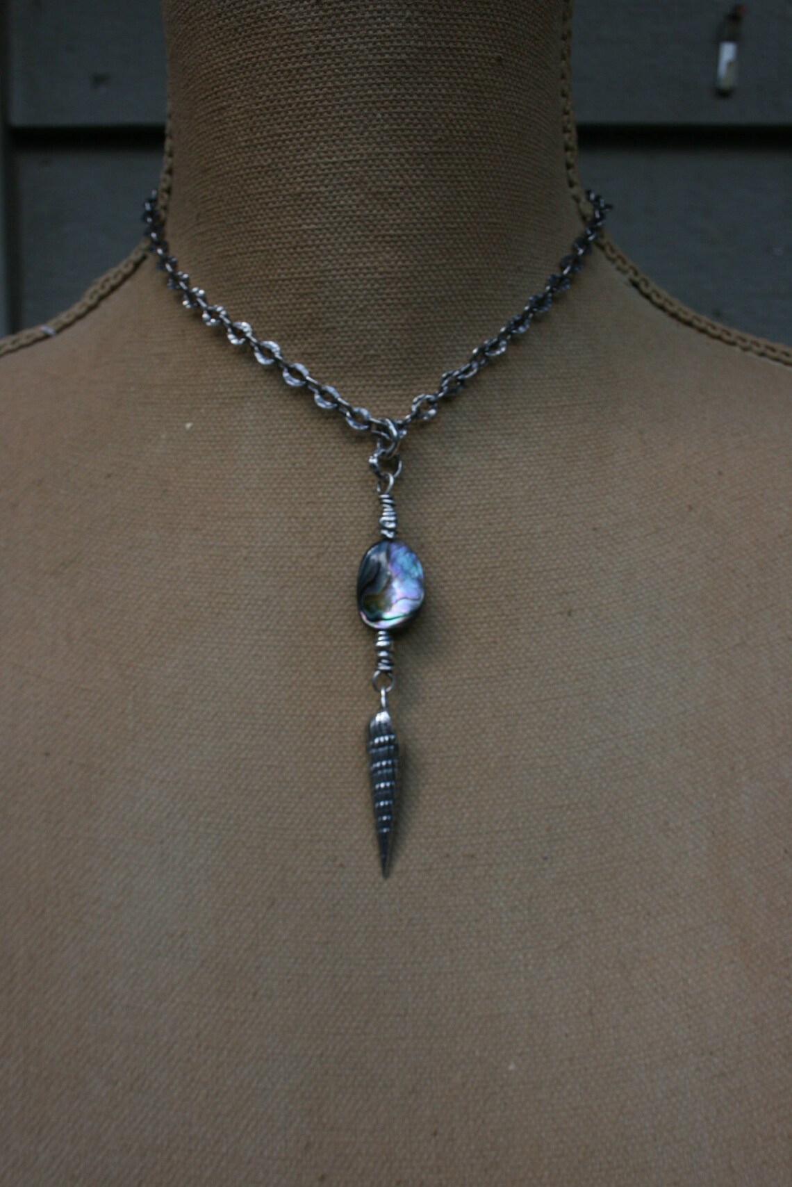 Abalone and Sterling Auger Shell Choker Necklace/paua Shell Jewelry ...