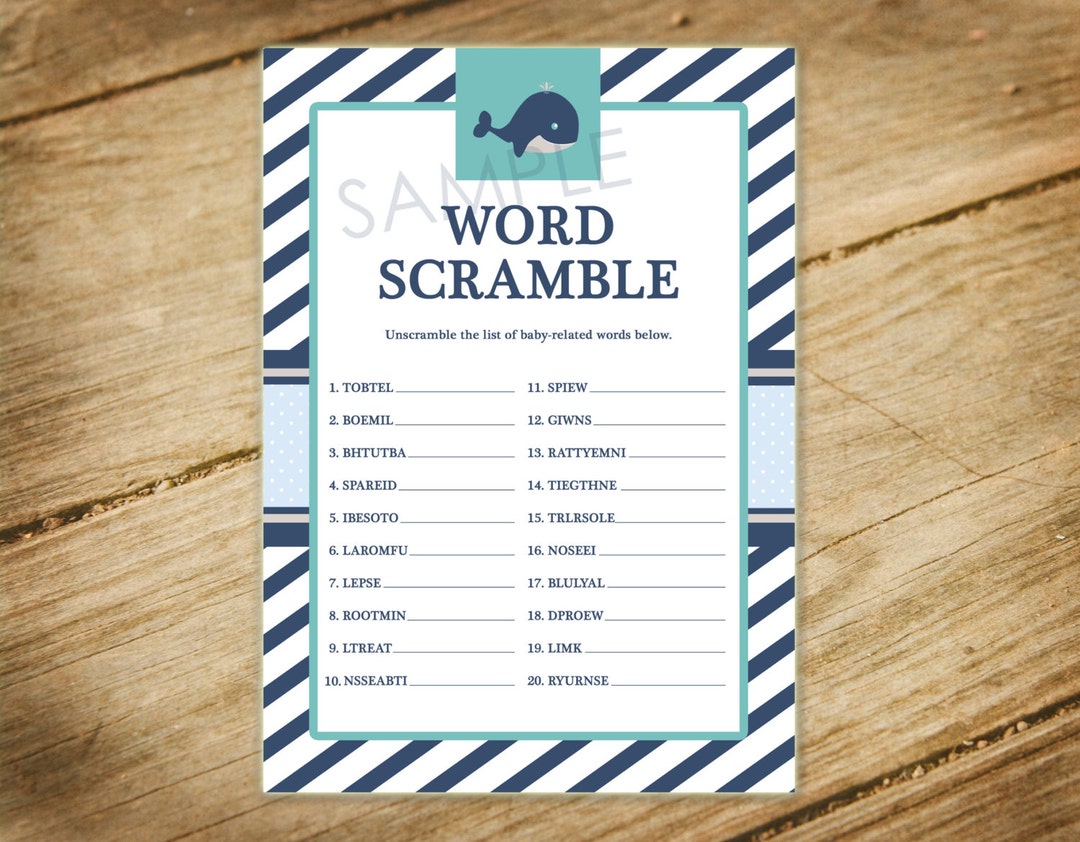 Little Squirt / Whale / Nautical Theme Matching Baby Shower Game Word ...