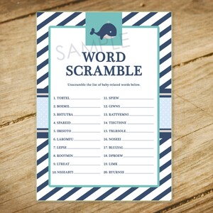 Little Squirt / Whale / Nautical Theme Matching Baby Shower Game Word ...