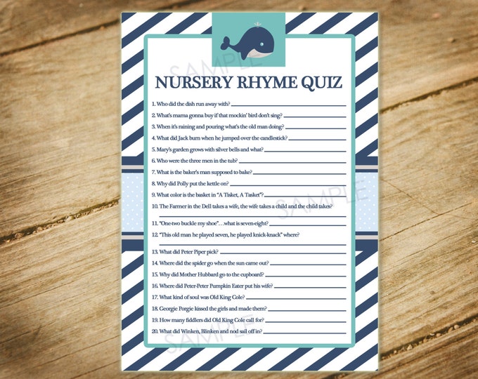 Little Squirt / Whale / Nautical Theme Matching Baby Shower Game ...