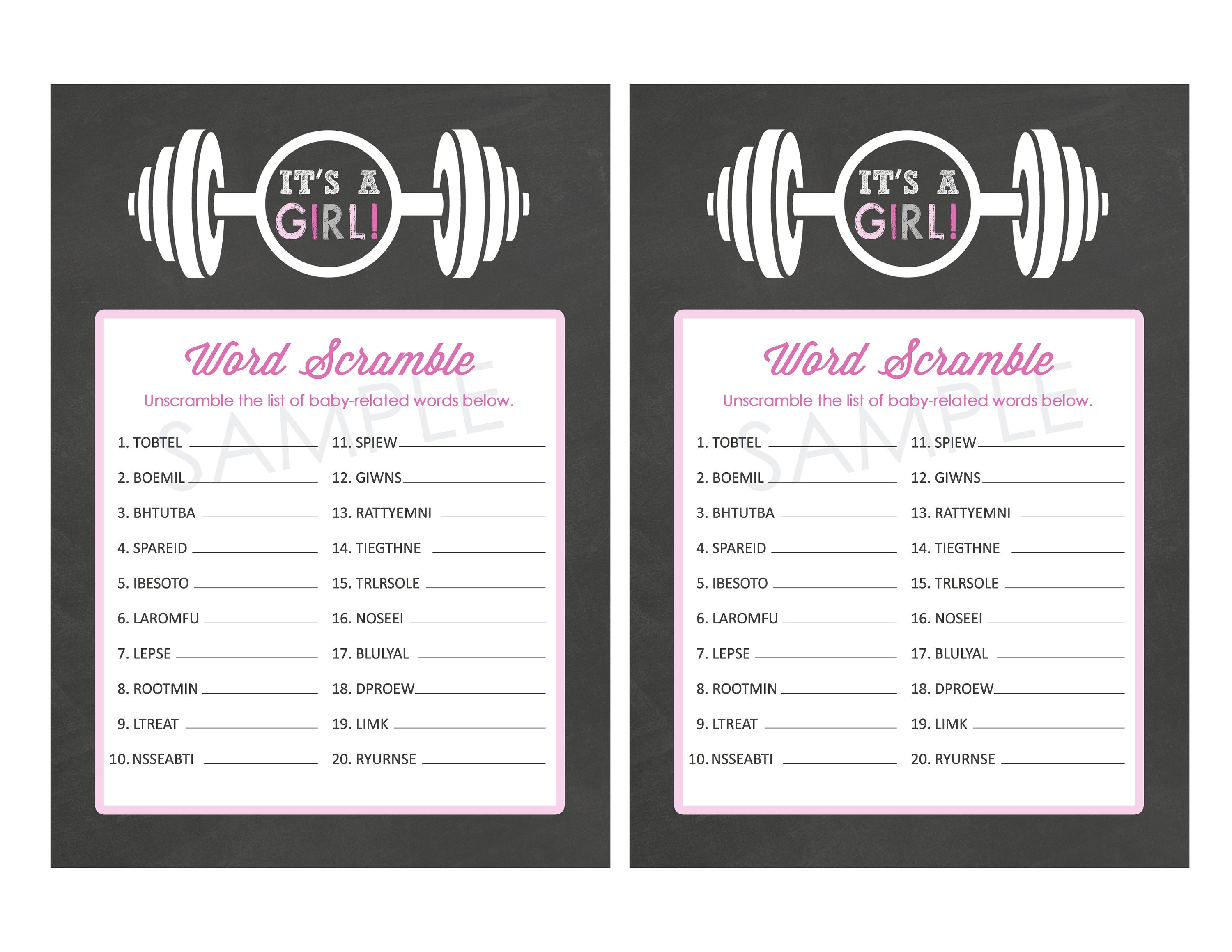 Crossfit Themed / Girl Matching Baby Shower Game Word Scramble ...