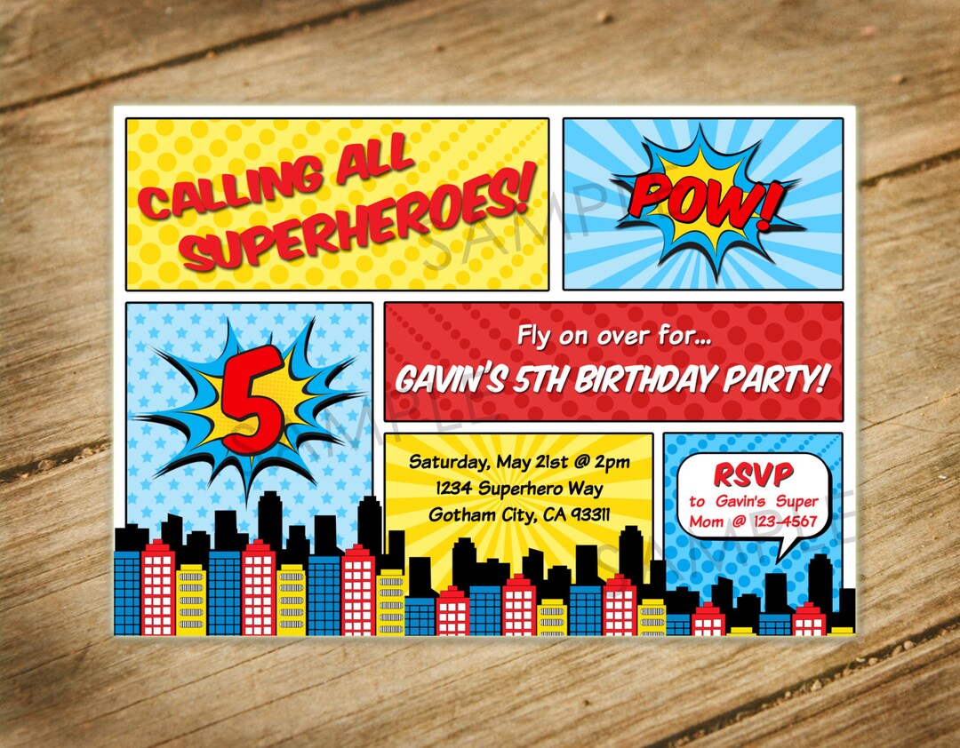 Superhero / Comic Book Themed Birthday Party Invitation - Etsy