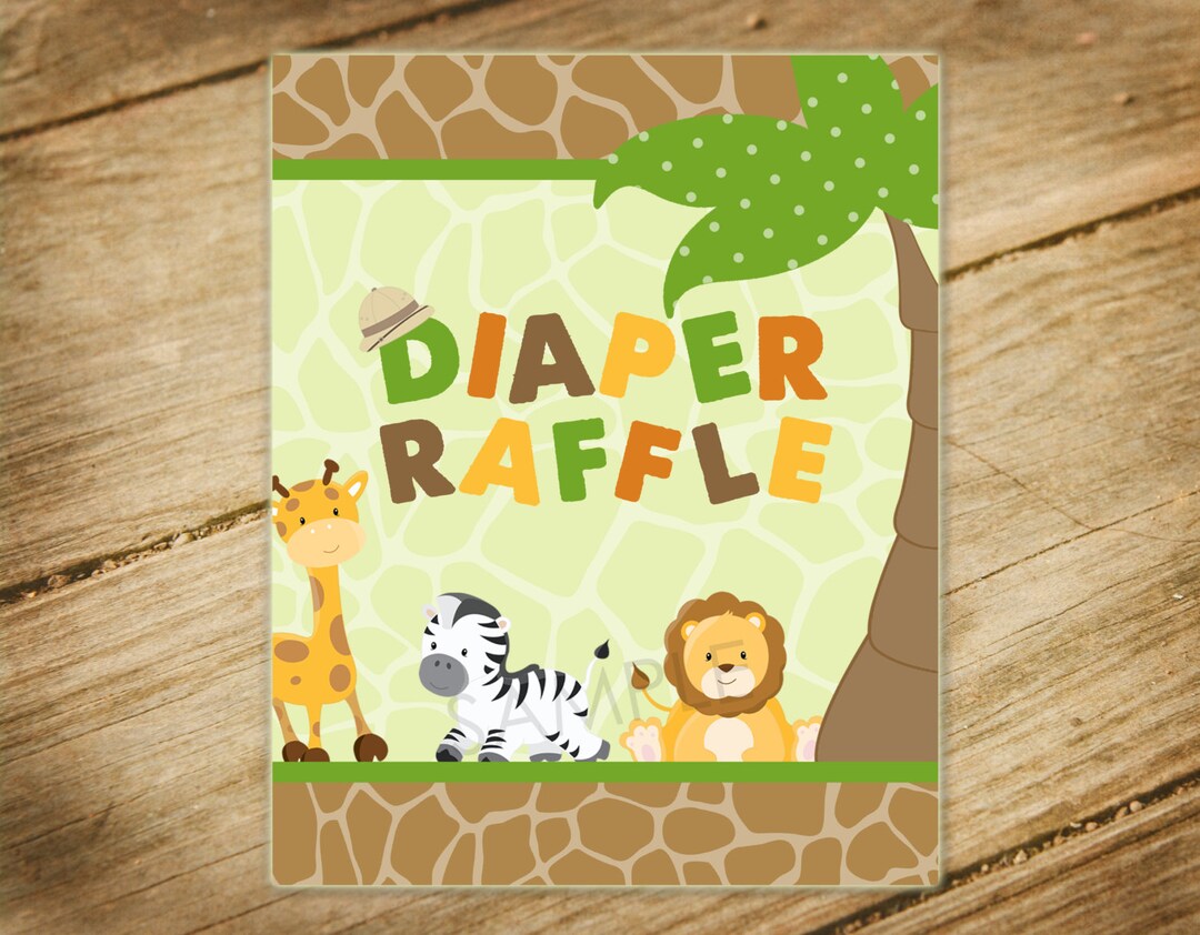 Diaper Raffle Sign / Safari Animals / Jungle Safari Theme / Baby Shower ...