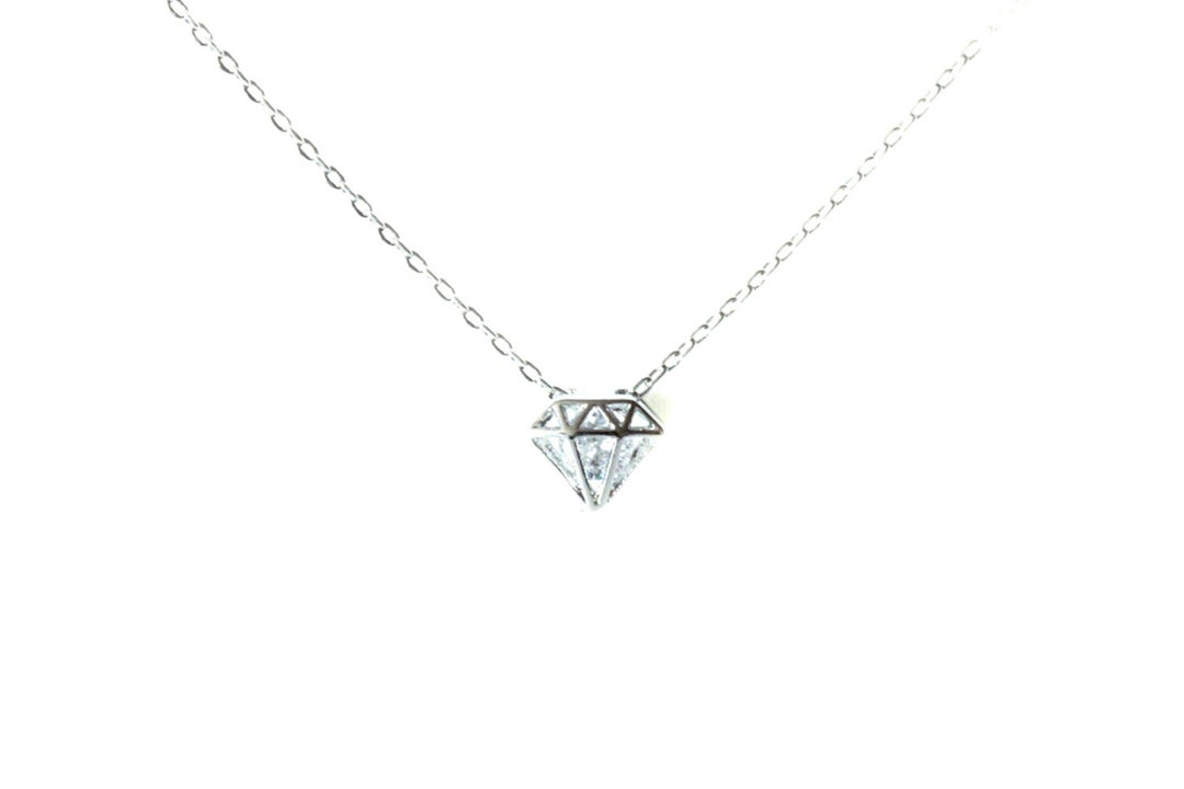 Silver Plated Diamond Shape Cutout Pendant With Sterling Silver Chain ...