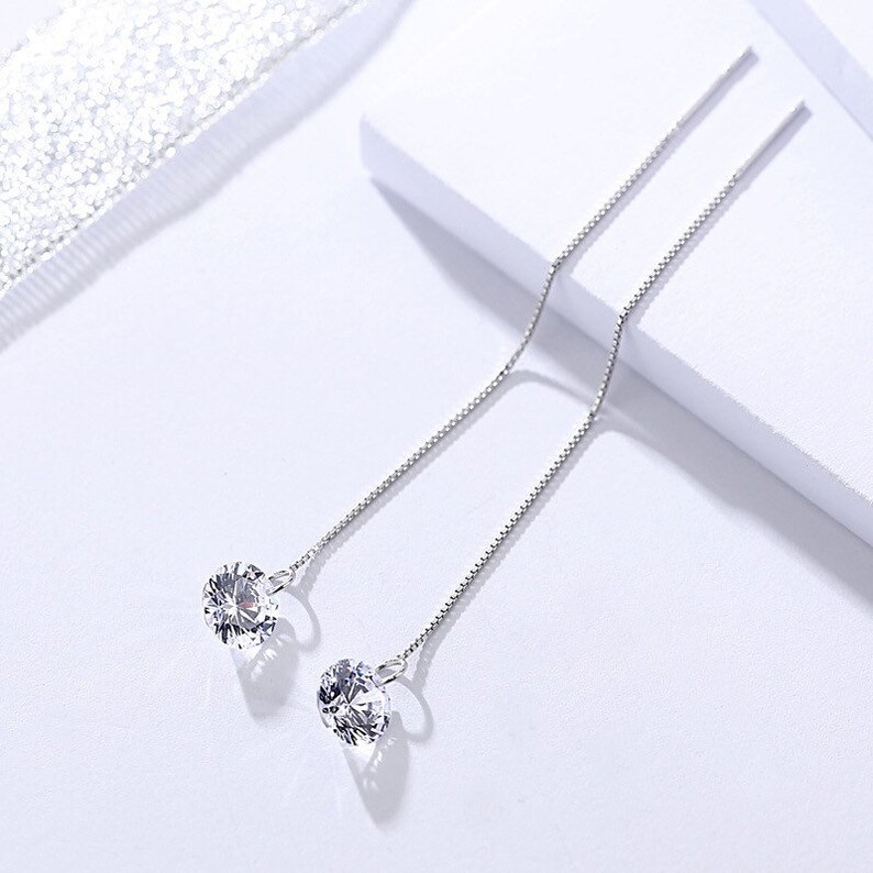Simple Line Threader Earrings/ 925 Sterling Silver Chain With - Etsy