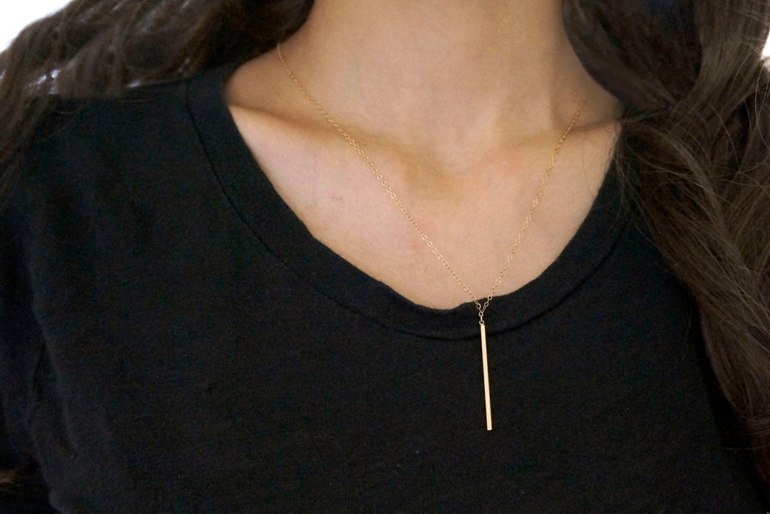 Gold Bar Pendant Long Necklace/gift for Her/ Delicate Gold Necklace - Etsy