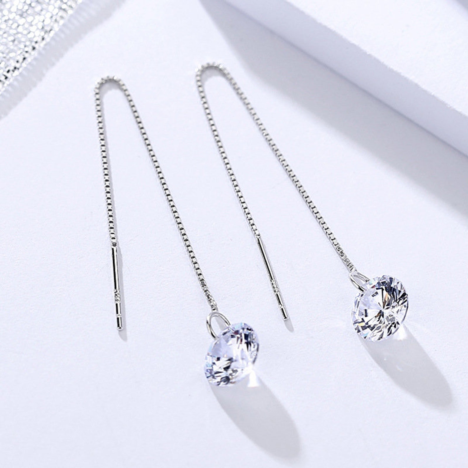 Simple Line Threader Earrings/ 925 Sterling Silver Chain With - Etsy