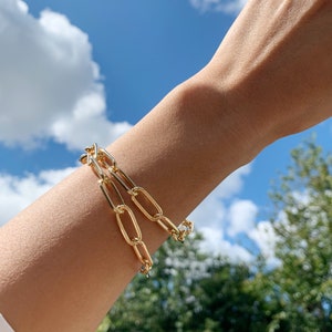 Gold Plated Rectangle Chain Necklace / Bracelet / Oval Elongated Link ...