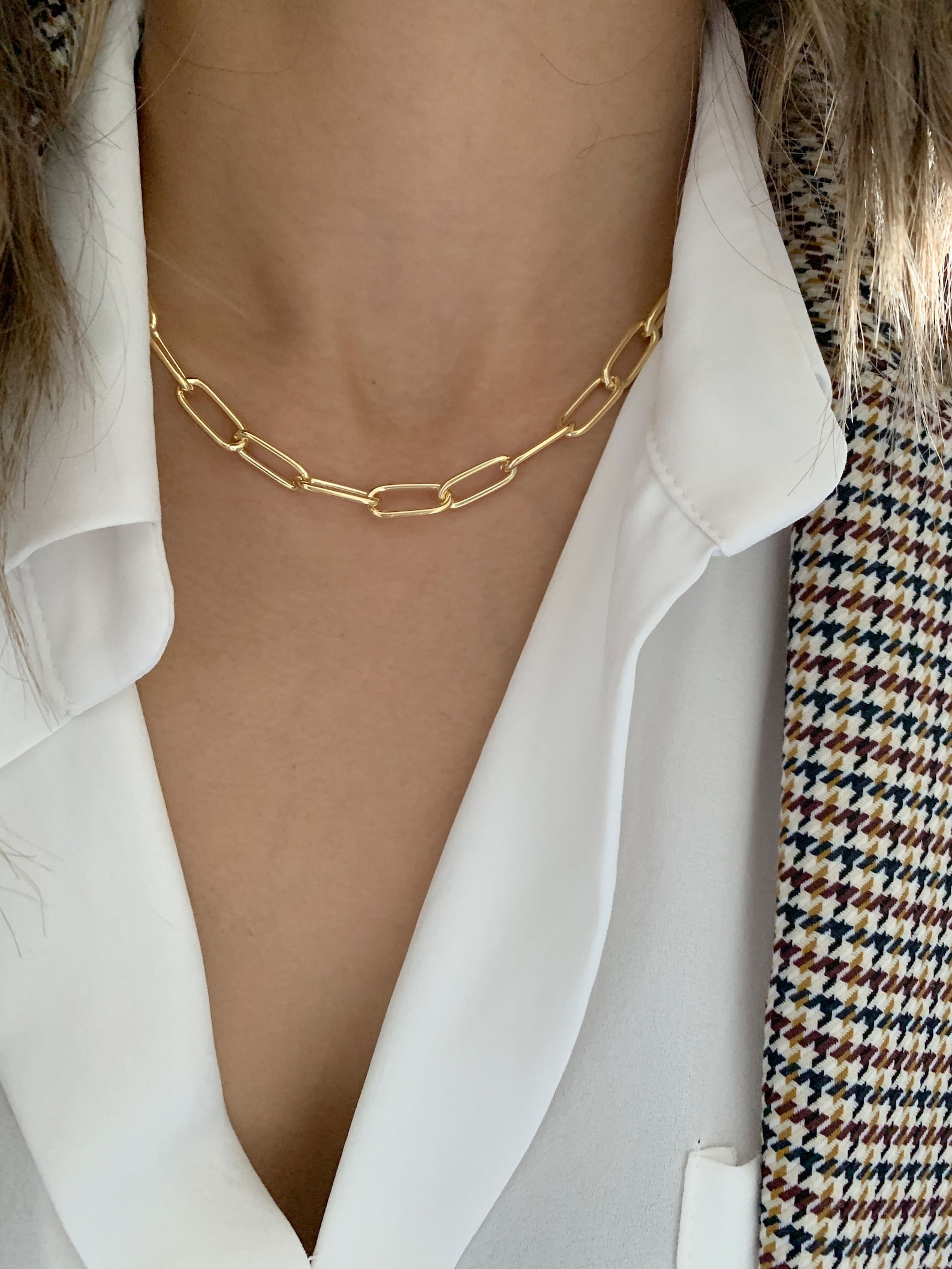 Gold Plated Rectangle Chain Necklace / Bracelet / Oval | Etsy