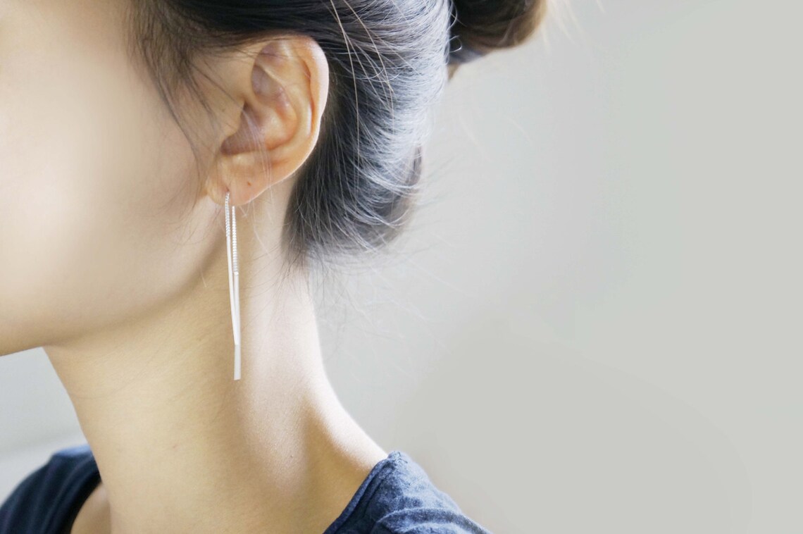 Three Style Simple Line Threader Earrings/ 925 Sterling Silver - Etsy