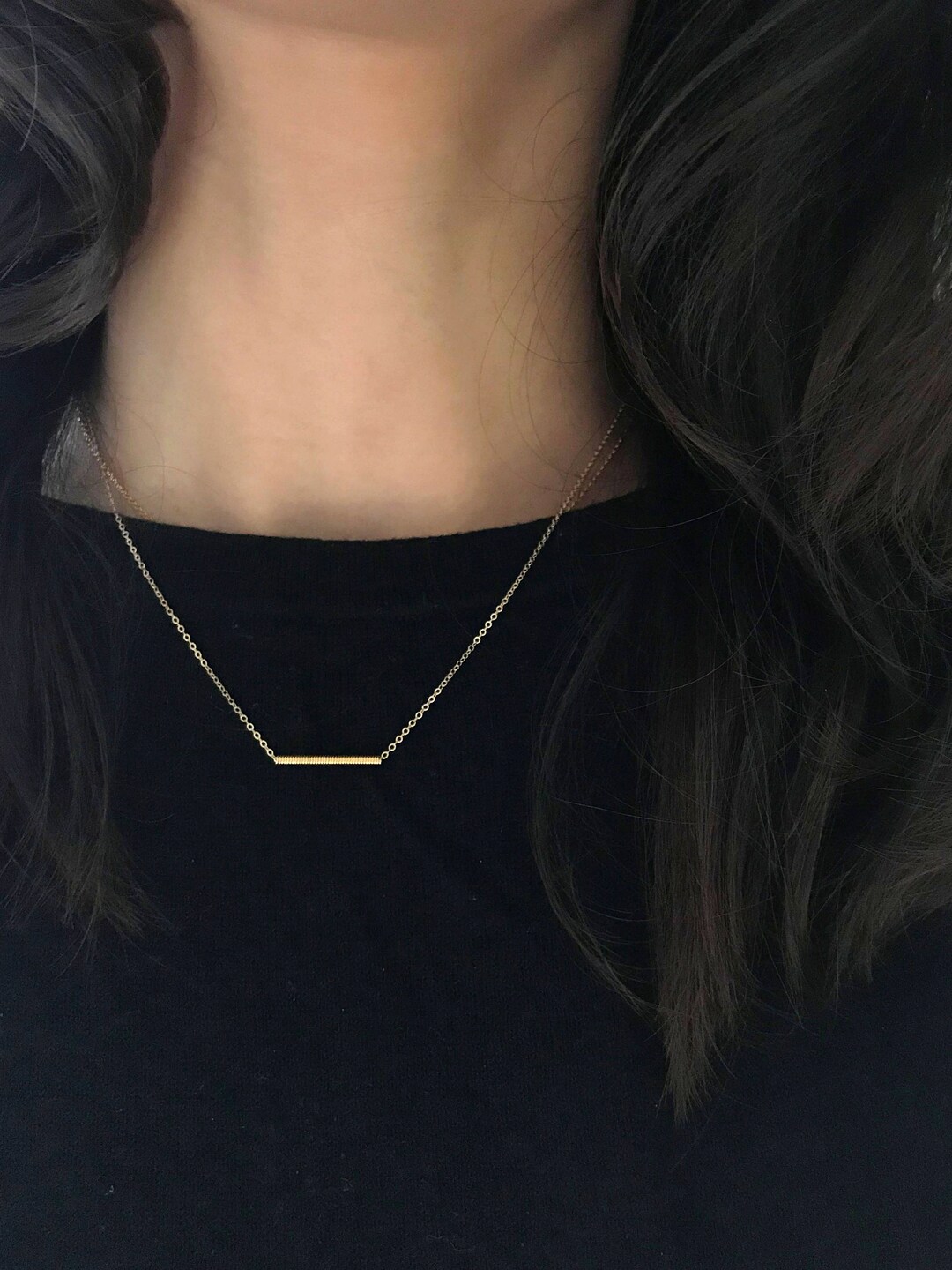 Spring Coil Necklace Accent Necklace / Gold Spring Bar Necklace / 14k ...
