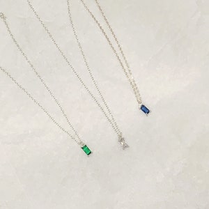 925 Silver Tiny Green Rectangle Shape Necklace /may Birthstone Emerald ...