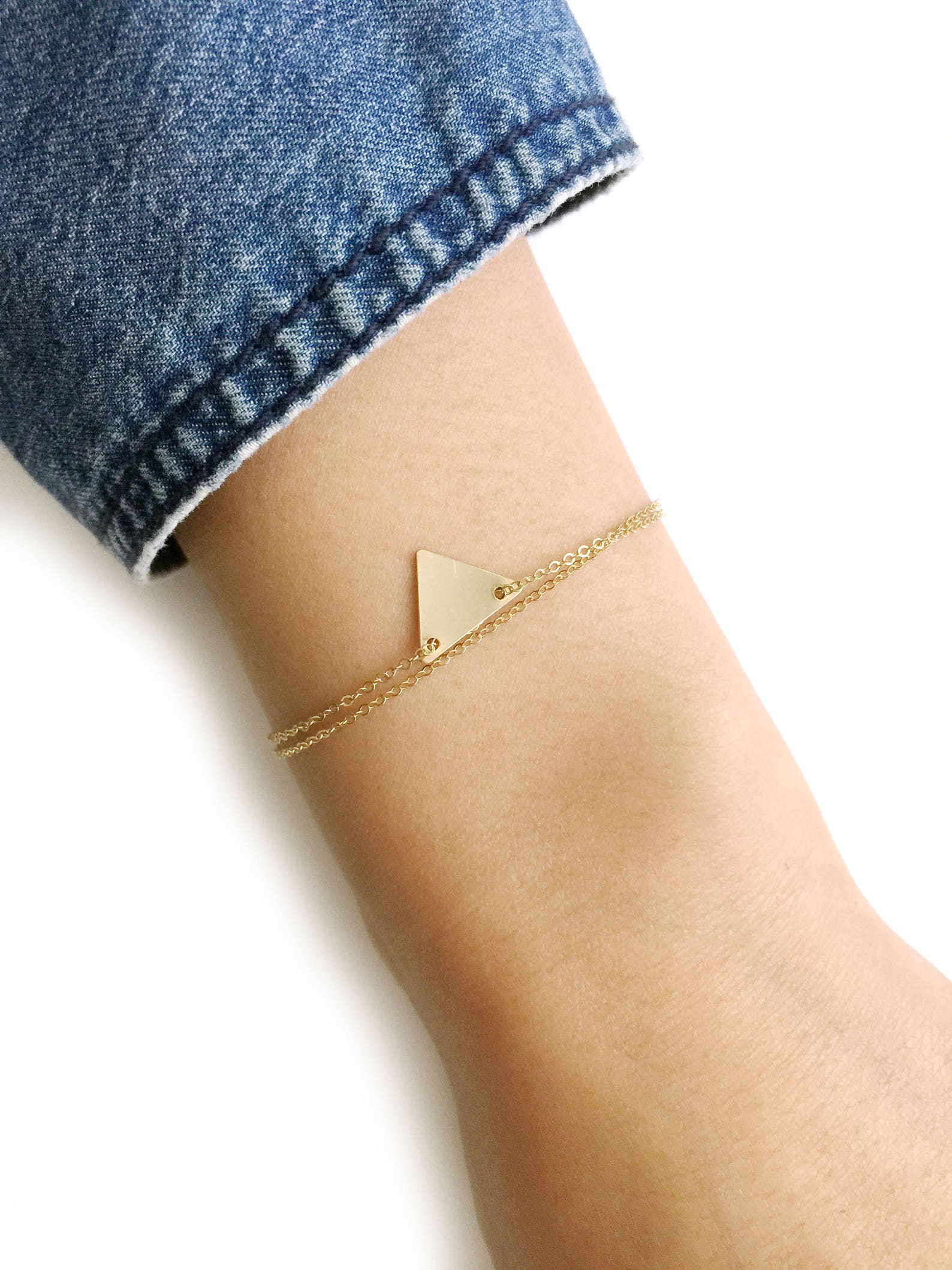 14K Gold Filled Triangle Double Bracelet - Etsy