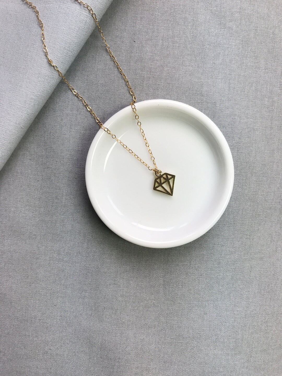 Gold Diamond Shape Pendant Necklace: Bridesmaid Jewelry - Etsy