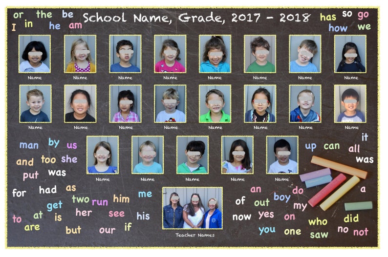 Class Photo Collage • Custom • 12x18 • Laminated • Large • Sight Words ...