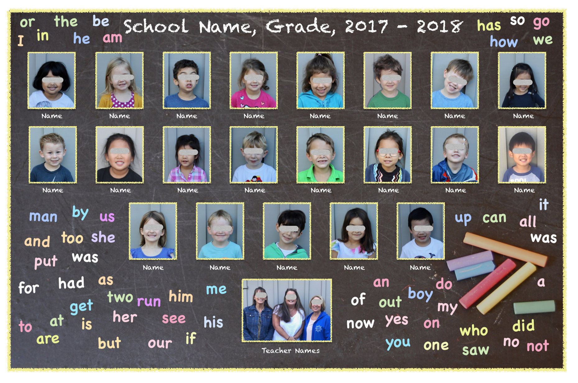 Class Photo Collage • Custom • 12x18 • Laminated • Large • Sight Words ...