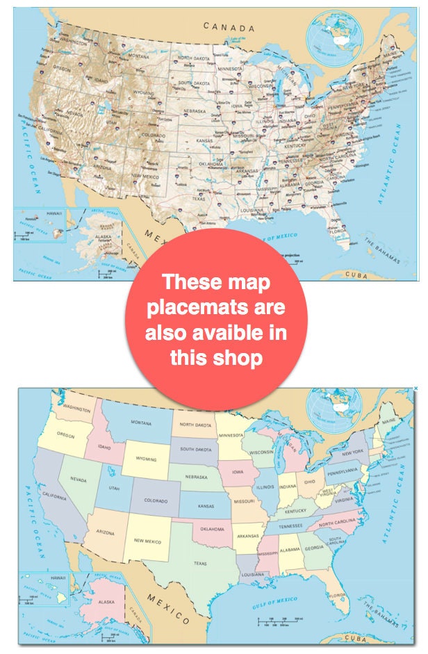 USA Map Placemat • Geography • Whimsical • Colorful • 50 States ...