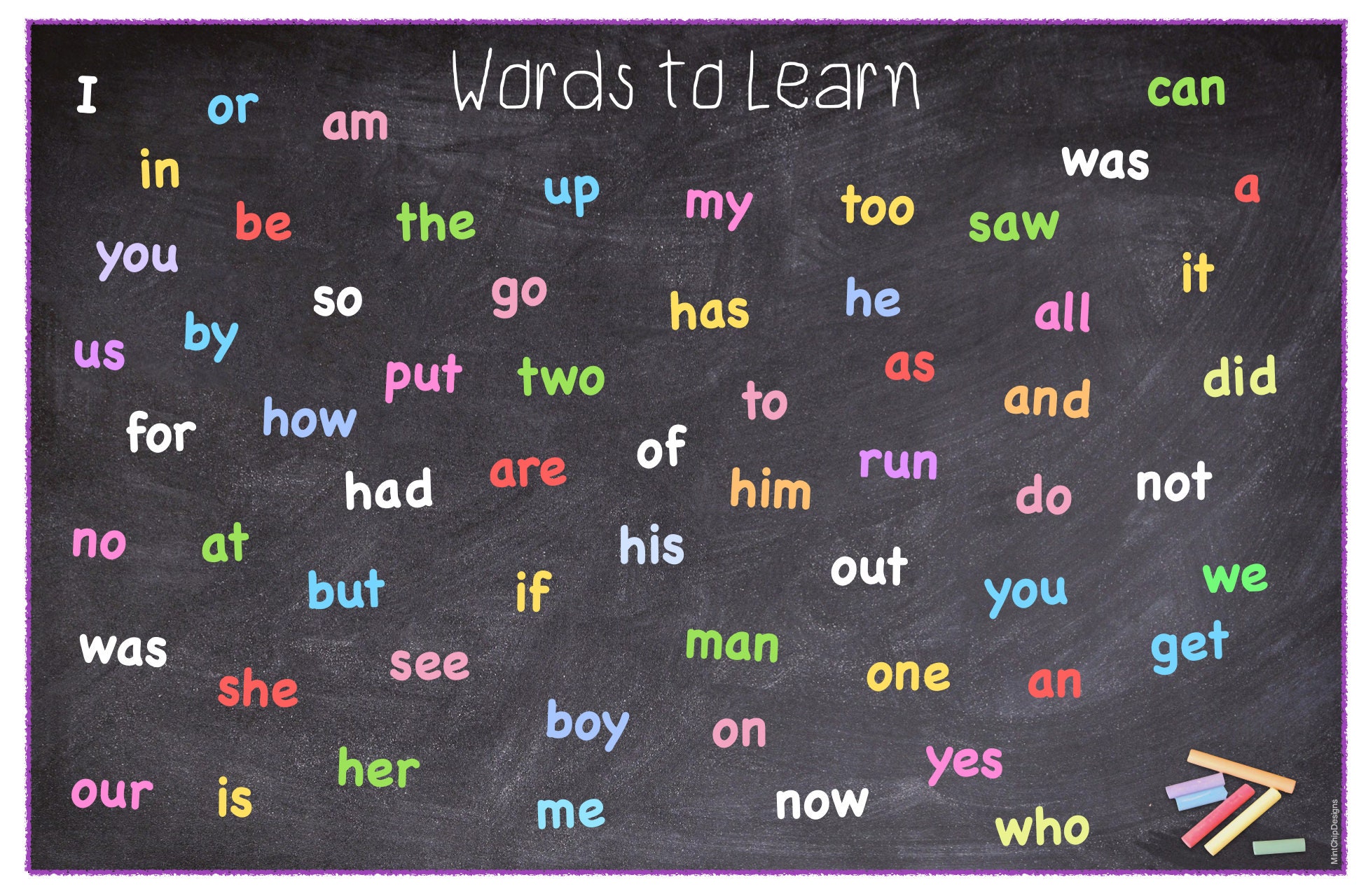 Placemat: Pre-school / Kindergarten Sight-words • High-frequency Words ...