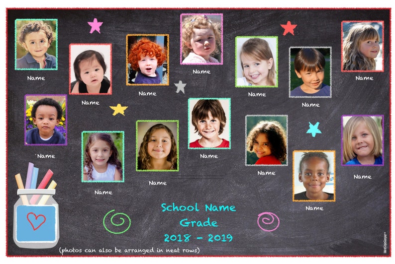 Class Photo Collage • Custom • 12x18 • Laminated • Chalkboard-style ...