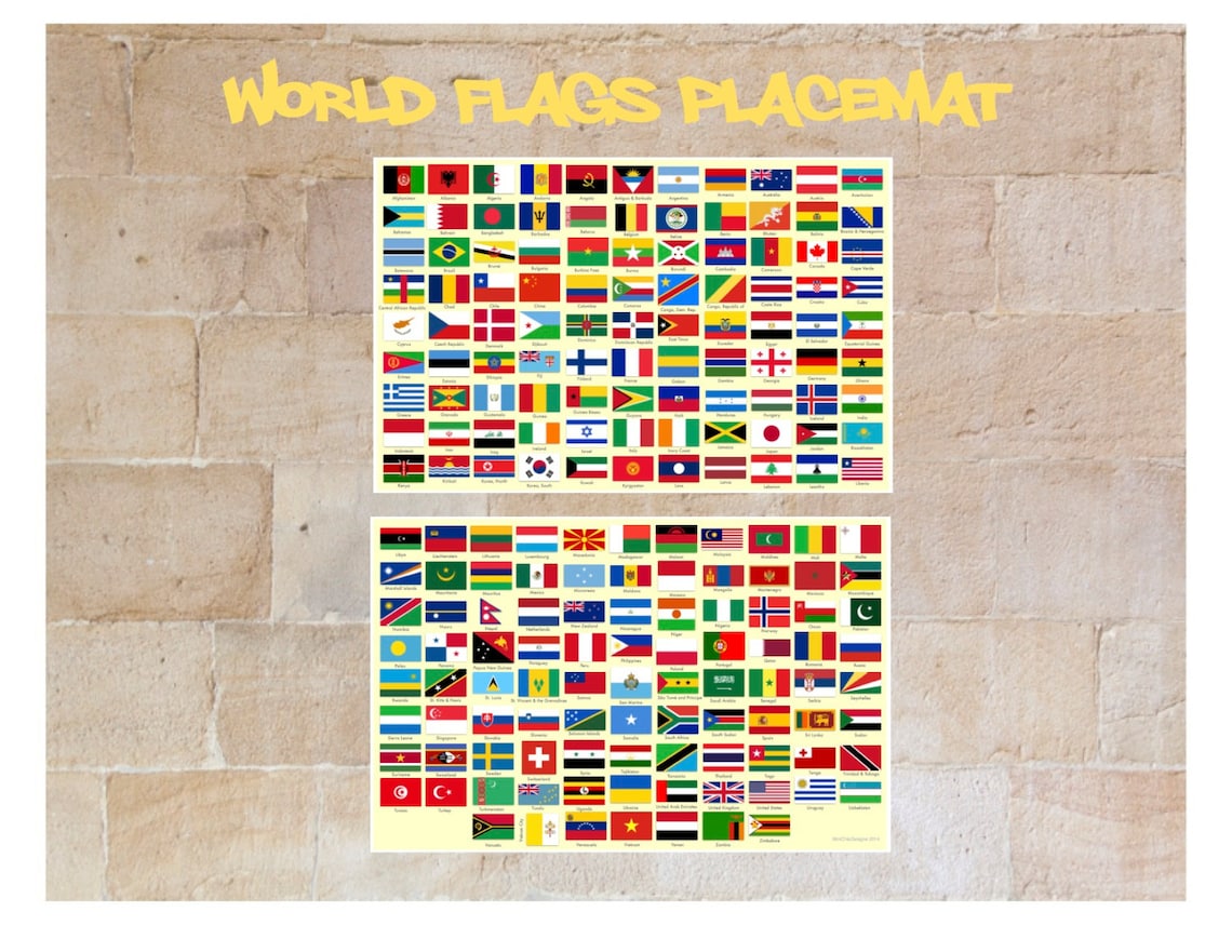 Educational Placemat: World Flags International Reversible Sturdy ...