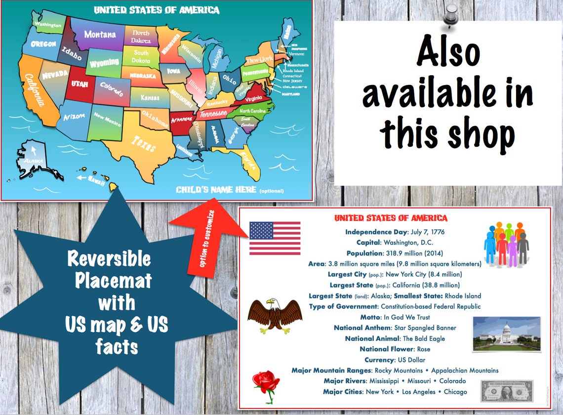 Educational Placemat of U.S. Map: Reversible • Double-sided • Laminated ...