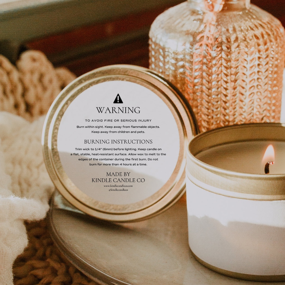 CANVA Candle Safety Label Template | Editable Candle Warning Label ...