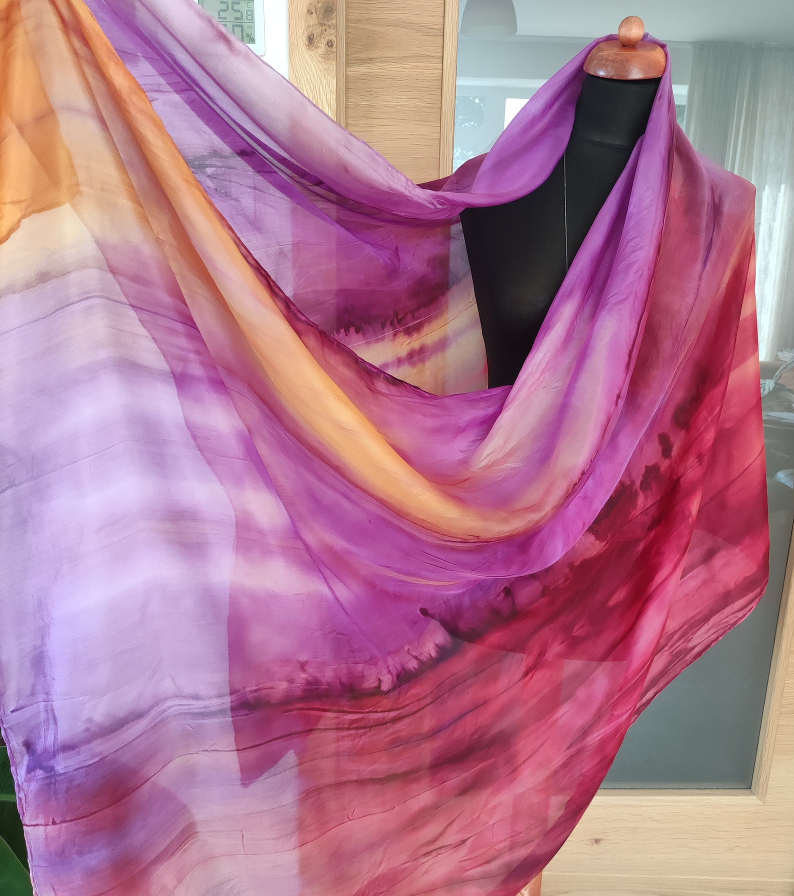 Ready2go. Artful Long Silk Scarf, Abstract Art. Very Long Scarf. Red ...