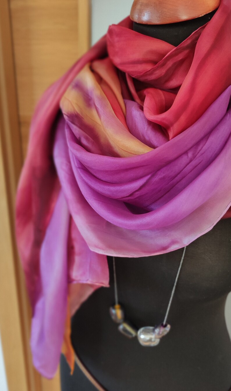 Ready2go. Artful Long Silk Scarf, Abstract Art. Very Long Scarf. Red ...