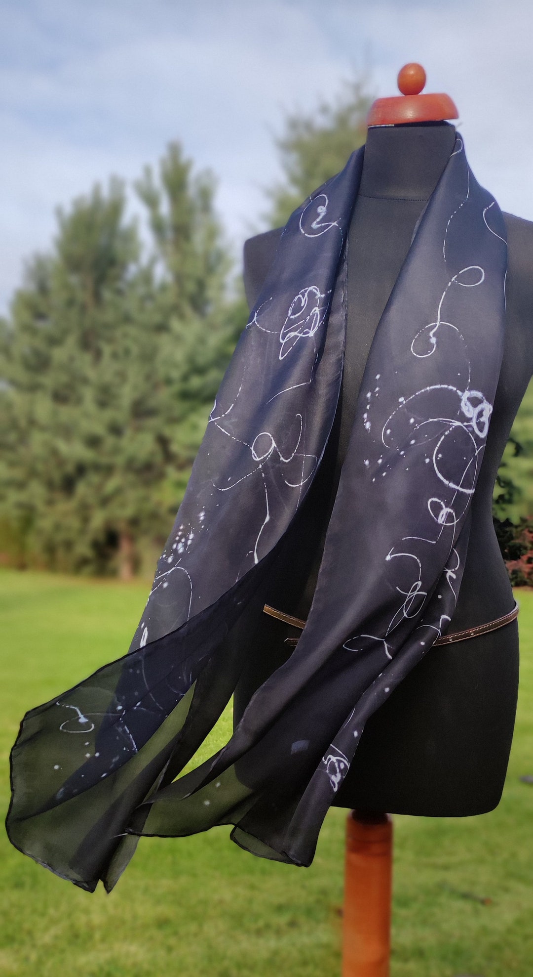 Black and White. Modern Art to Wear Silk Scarf Original. Hand Painted ...