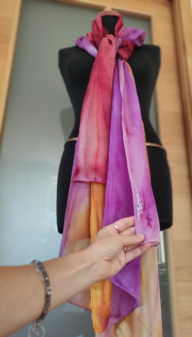 Ready2go. Artful Long Silk Scarf, Abstract Art. Very Long Scarf. Red ...