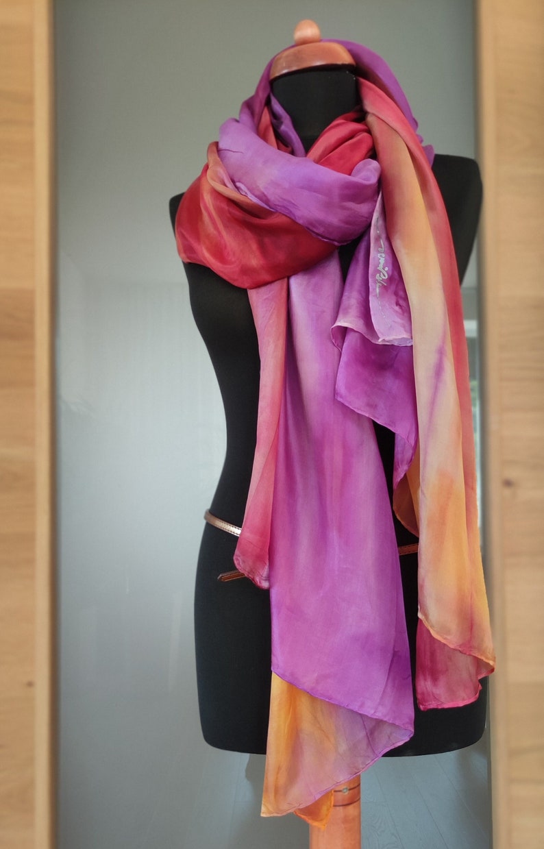 Ready2go. Artful Long Silk Scarf, Abstract Art. Very Long Scarf. Red ...