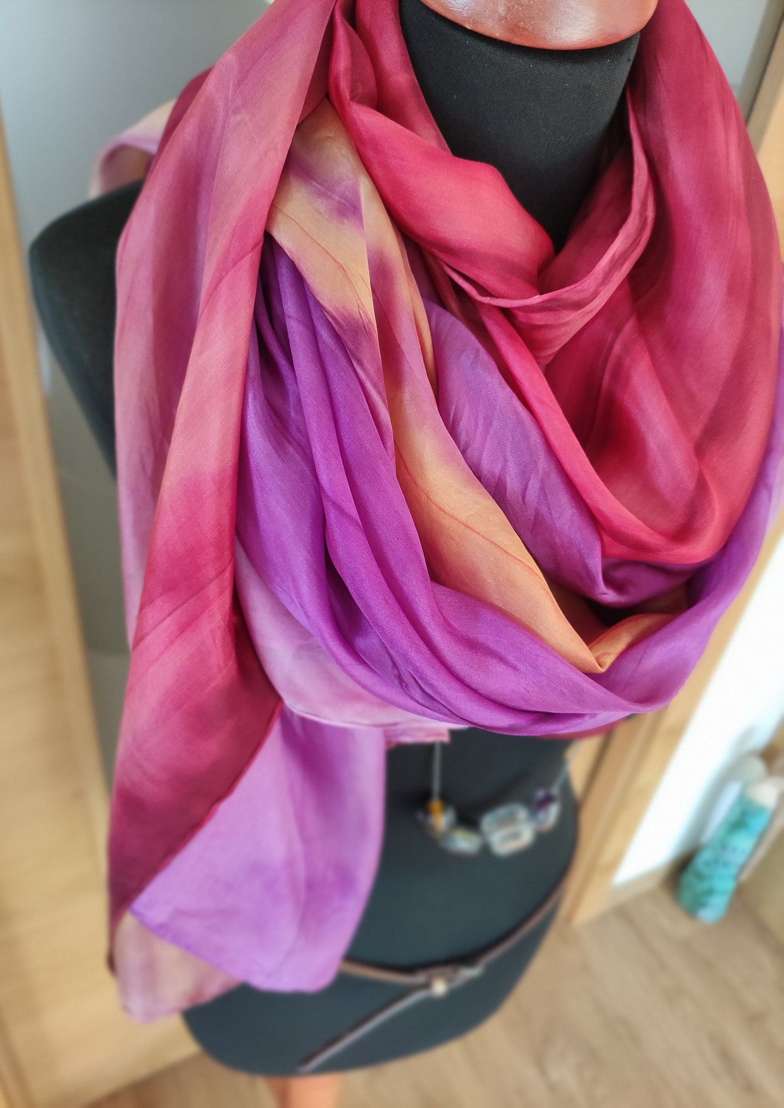 Ready2go. Artful Long Silk Scarf, Abstract Art. Very Long Scarf. Red ...