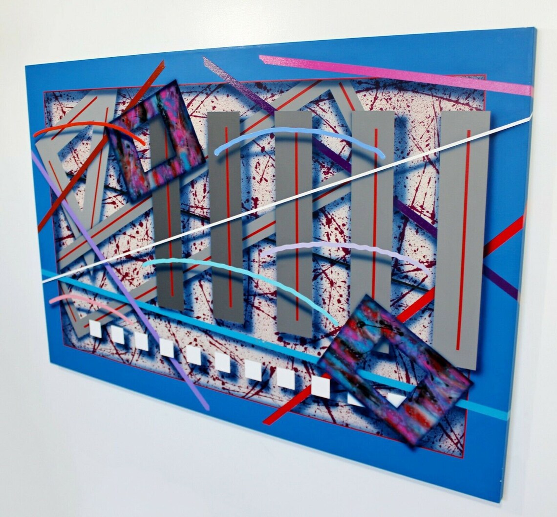 Contemporary Memphis Large Abstract Painting Canvas J. Ramsauer 1990s ...