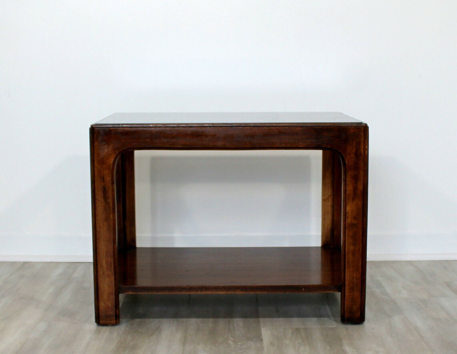 Mid Century Modern Lane Walnut & Smoked Glass Rectangular Side End ...