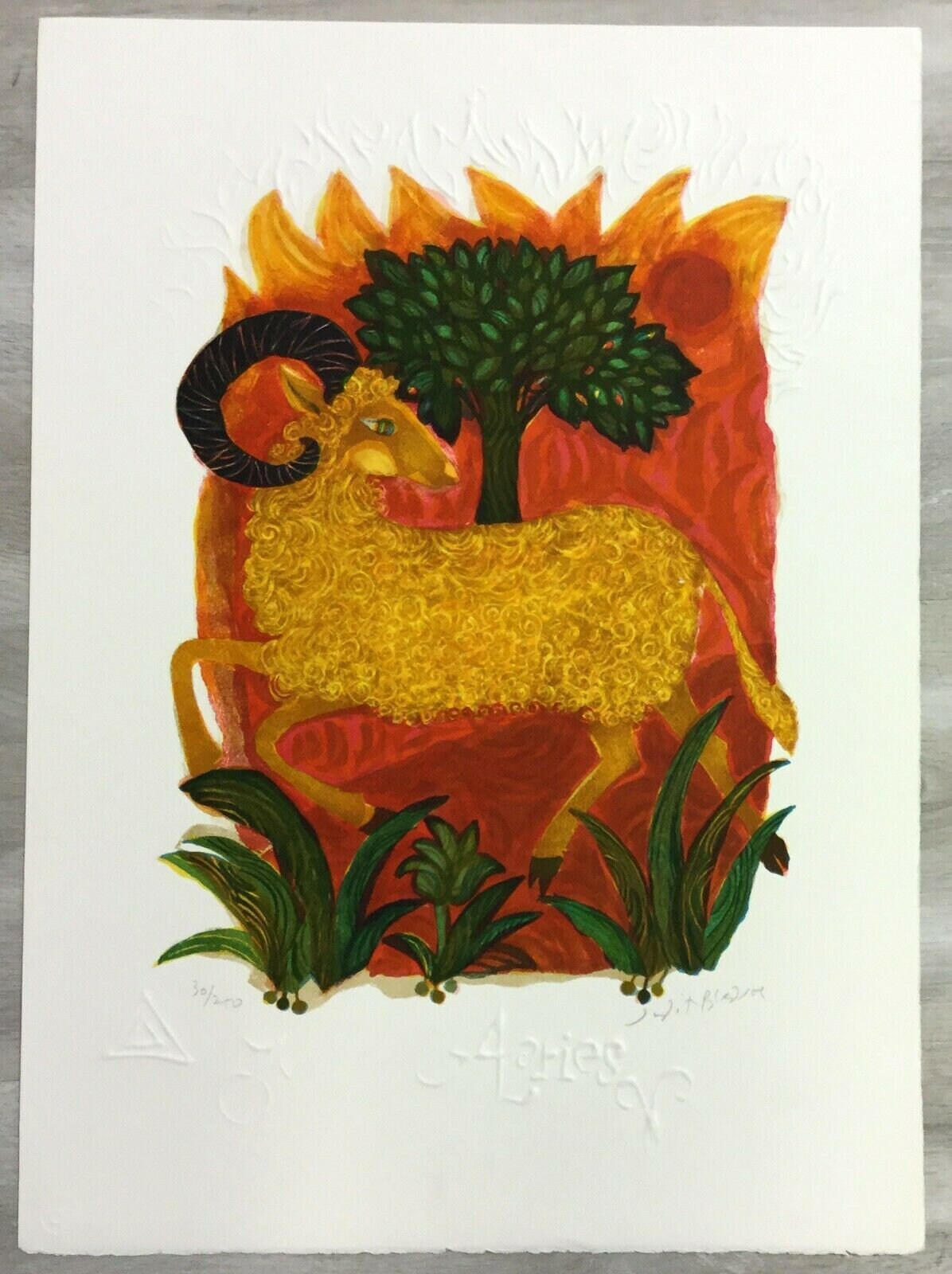 Mid Century Modern Unframed Aries Zodiac Judith Bledsoe Hand Signed ...