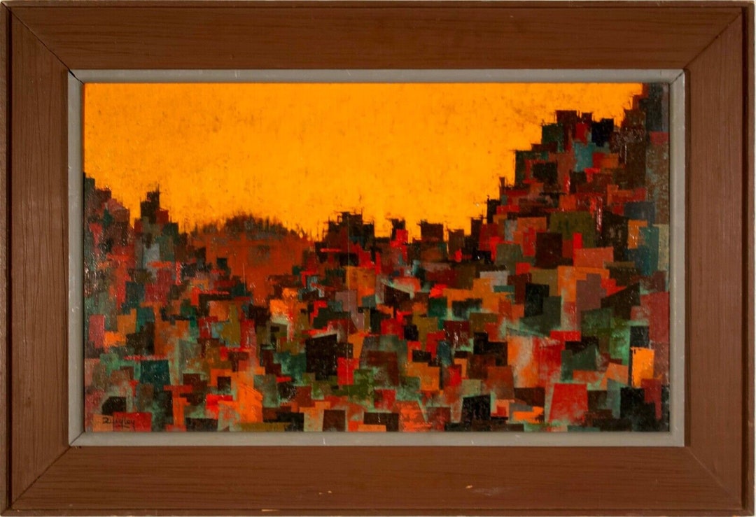 Robert Quigley Signed Modern Cityscape Abstract Oil Painting on Board ...