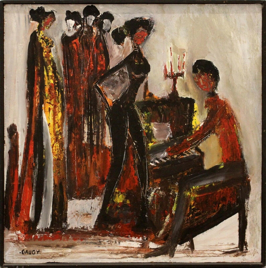 Jean-Claude Gaugy Pianista Pintura de escena en hardboard - Etsy España