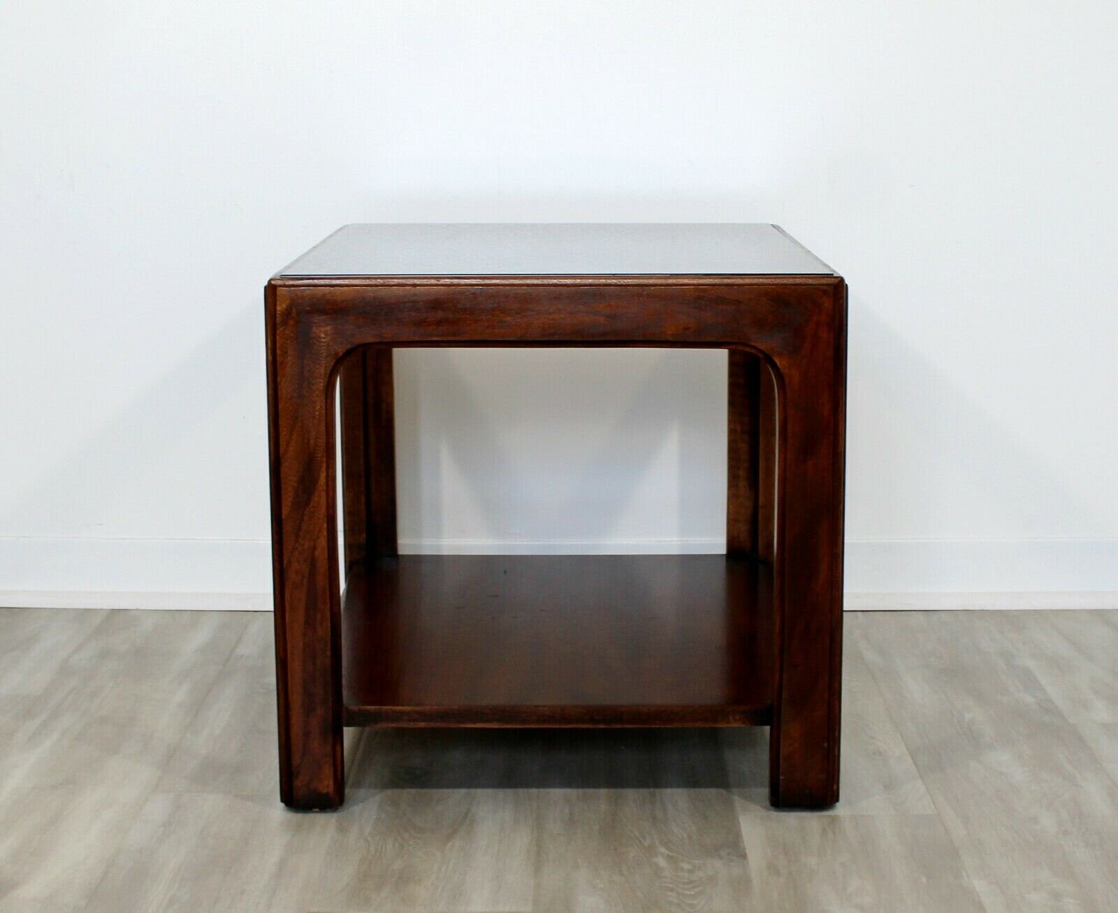 Mid Century Modern Lane Walnut & Smoked Glass Rectangular Side End ...