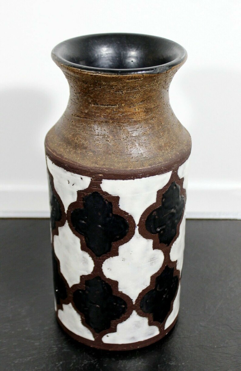 Mid Century Modern Brown Ceramic Stenciled Art Vase Made in Italy ...