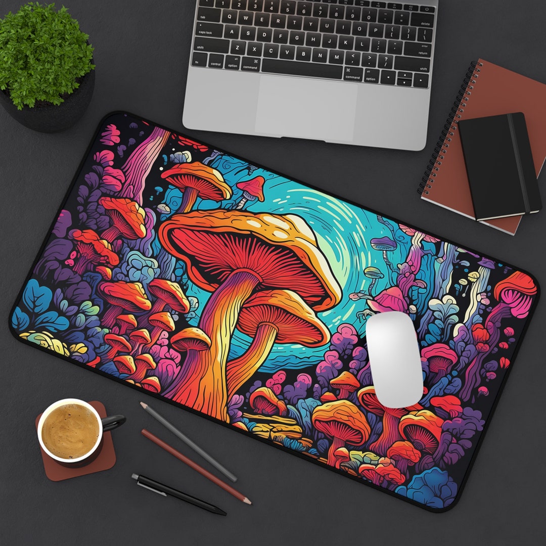 Deskmat Mushroom Gaming Desk Mat Cottagecore Mouse Pad Colorful Laptop ...