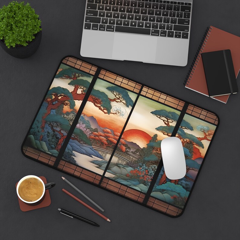 Stained Glass Japanese Garden Desk Mat, Japanese Desk Pad, Gift for ...