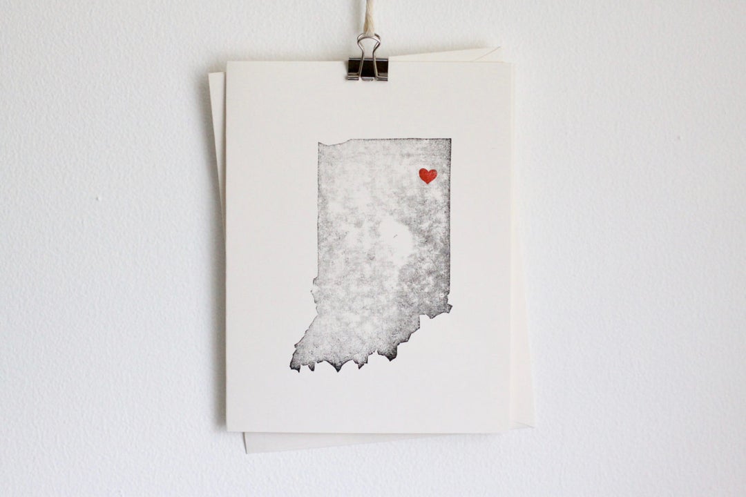 Indiana State Notecard / Heart / Greeting Card / Rustic / Modern ...