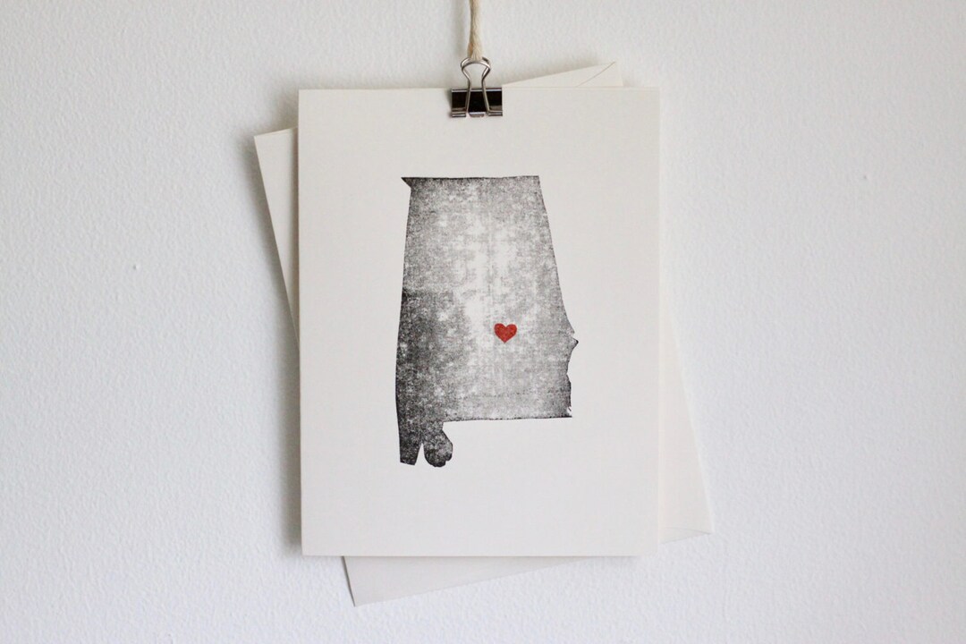 Alabama State Notecard / Heart / Greeting Card / Rustic / Modern ...