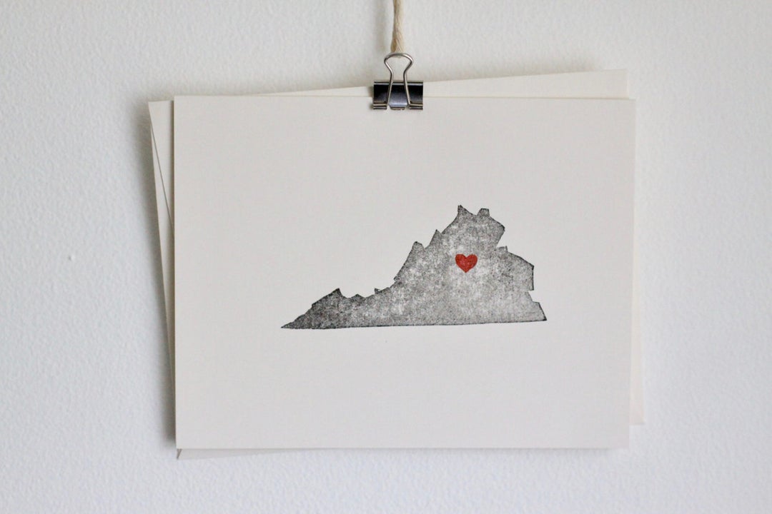 Virginia State Notecard / Heart / Greeting Card / Rustic / Modern ...