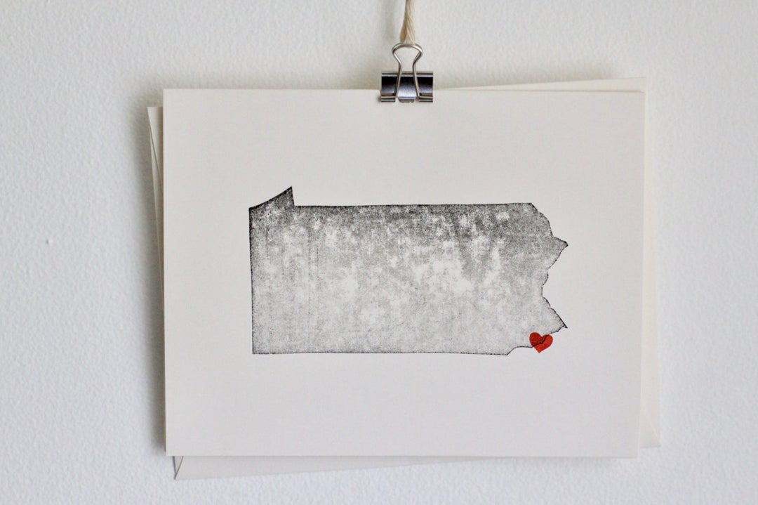 Pennsylvania State Notecard / Heart / Greeting Card / Rustic / Modern ...