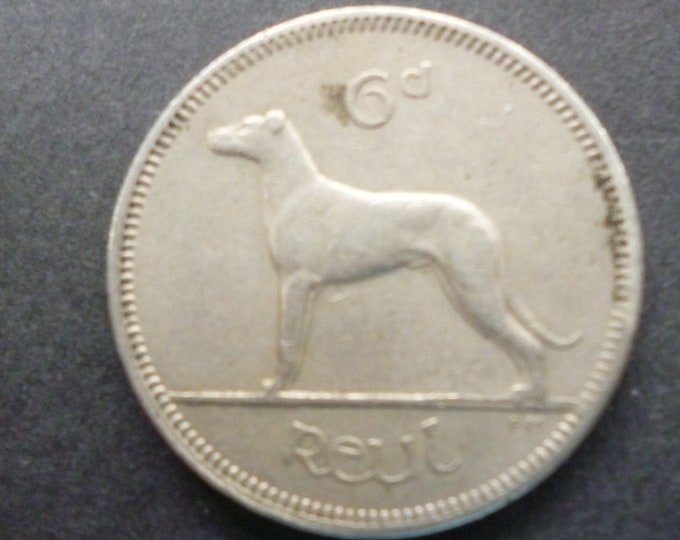 1966 Eire (ireland Republic) Sixpence Coin Featuring an Irish Wolfhound ...