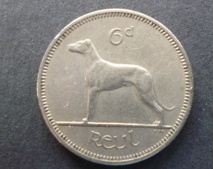 1966 Eire (ireland Republic) Sixpence Coin Featuring an Irish Wolfhound ...