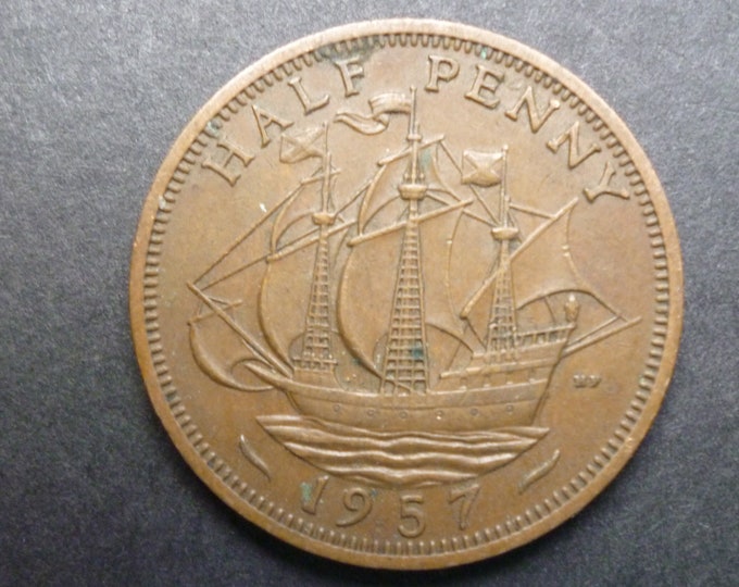 Great Britain 1957 Half Penny Coin, Queen Elizabeth 2nd, an Ideal Gift ...