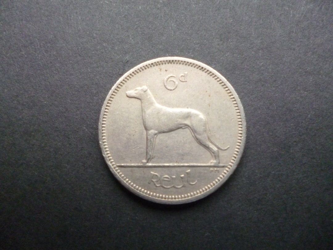 1964 Eire (ireland Republic) Sixpence Coin Featuring an Irish Wolfhound ...